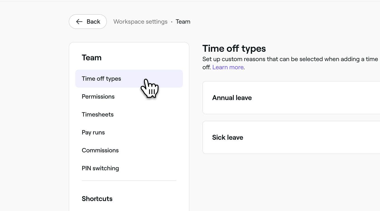 Create and manage types of time off