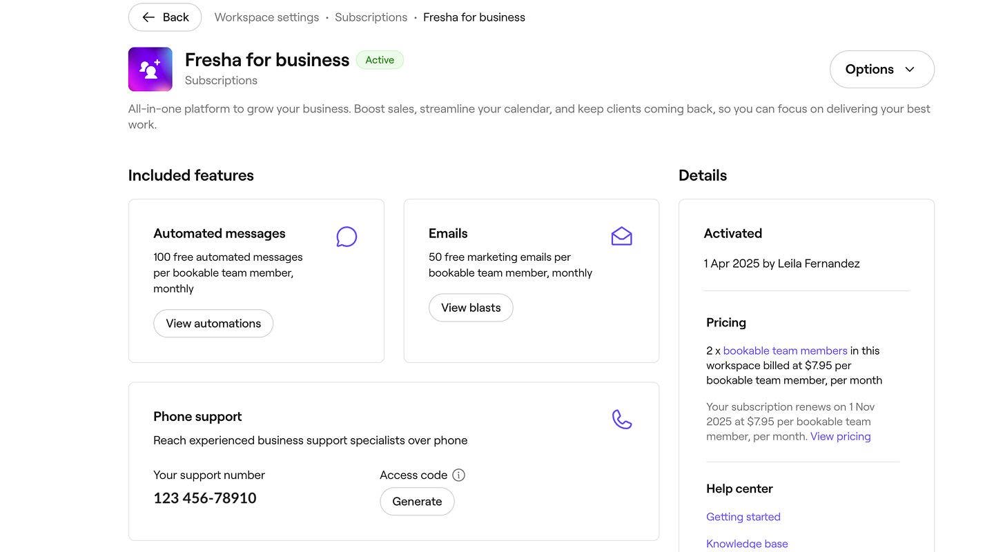 Manage your Fresha plan
